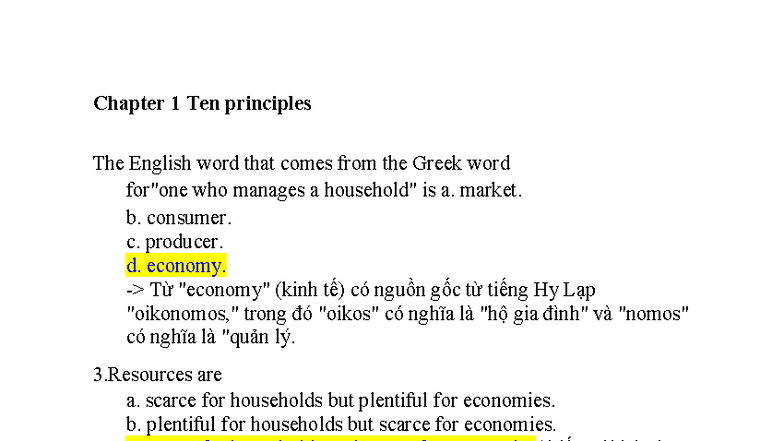 Chapter 1: Key Economic Principles - MC Questions for ECON 101 - Studocu