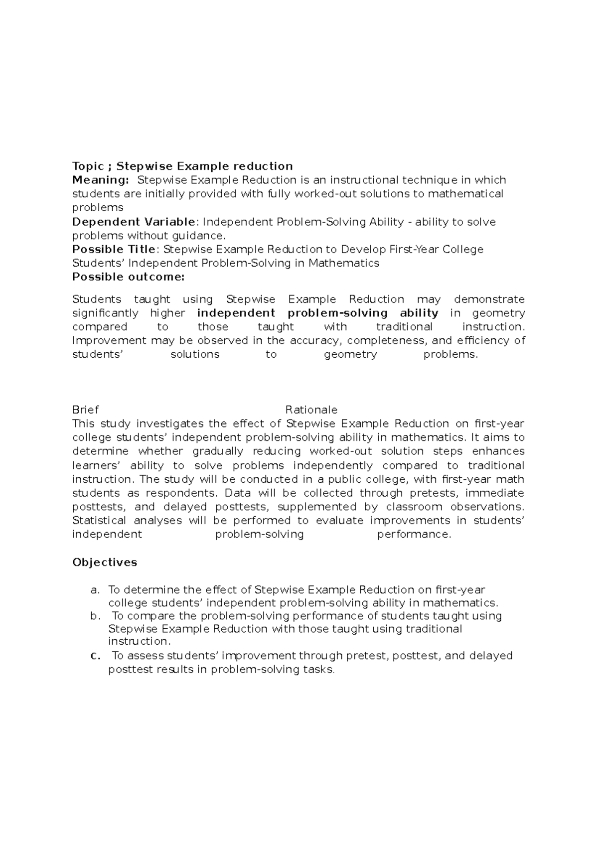 Stepwise Example Reduction: Enhancing College Math Independence - Studocu