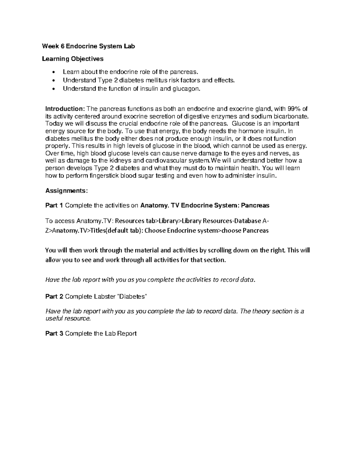 Final Lab 6: Endocrine System and Diabetes Insights - Studocu
