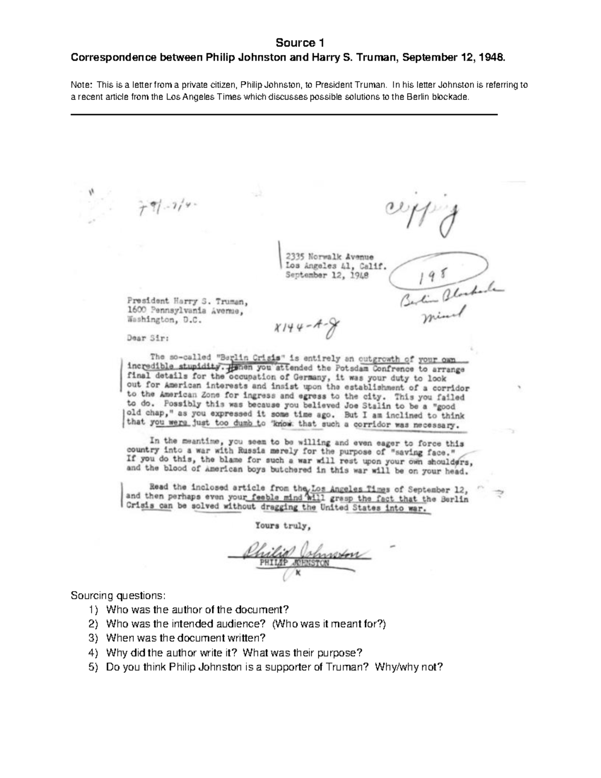 Sources on Harry S. Truman and the 1948 Berlin Airlift - Studocu