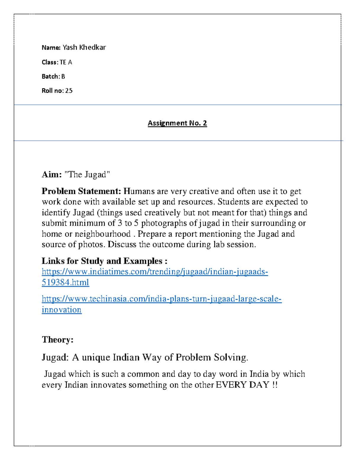 HCI Assignment 2: Exploring Jugad and Creative Problem Solving - Studocu
