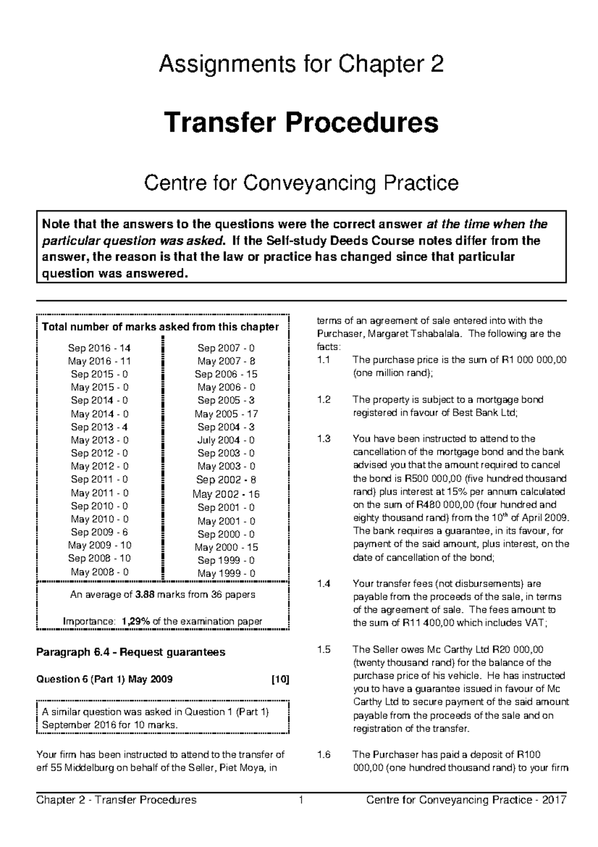 Chapter 2 Transfer Procedures: Assignments & Practice Notes - Studocu