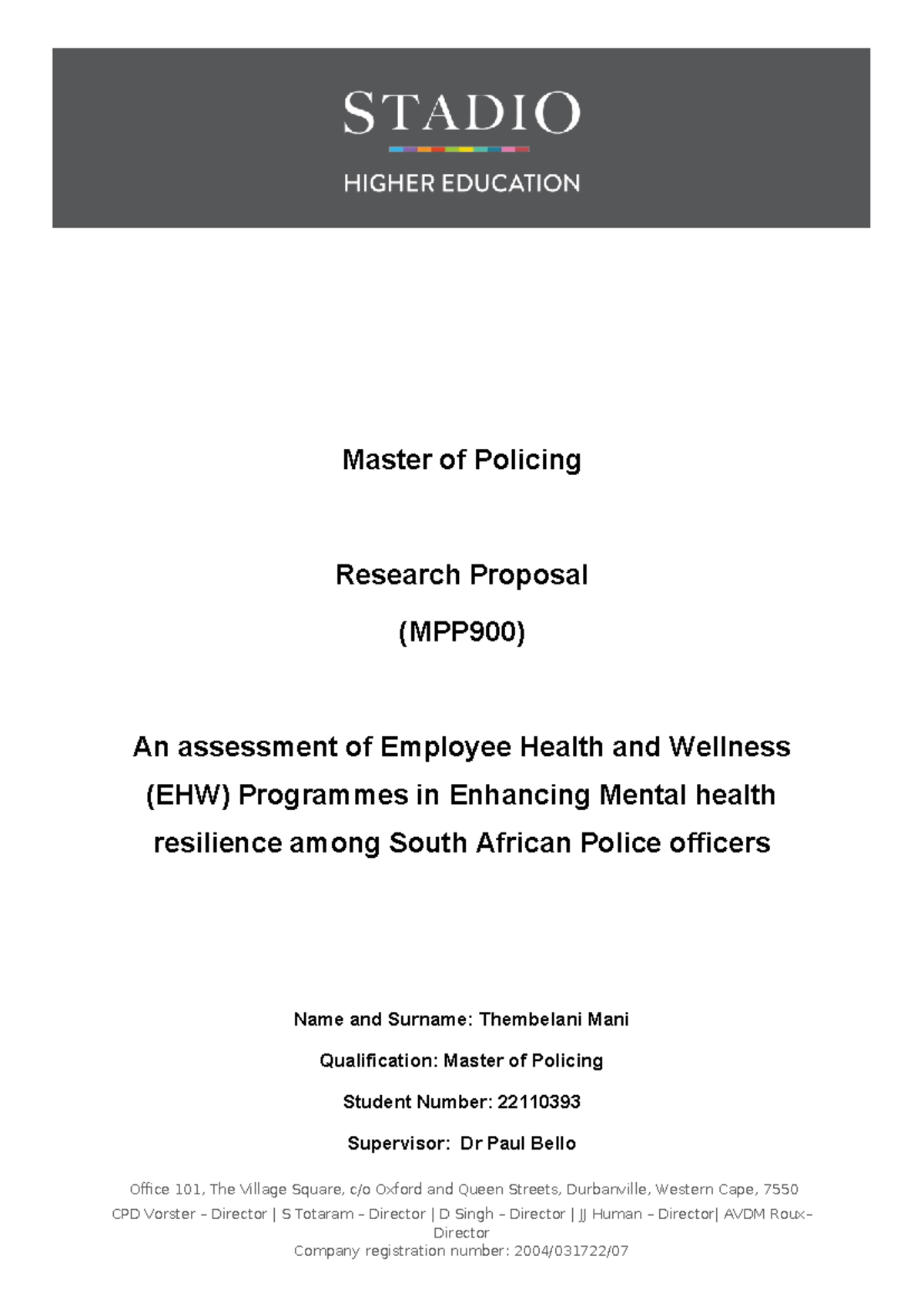 Enhancing Mental Health Resilience in SAPS: MPP900 Research Proposal ...