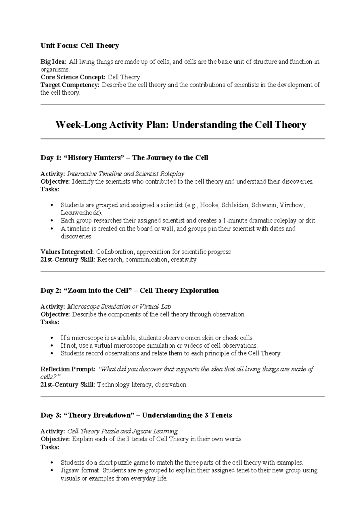 Cell Theory Exploration: Understanding the Basics of Life - Studocu