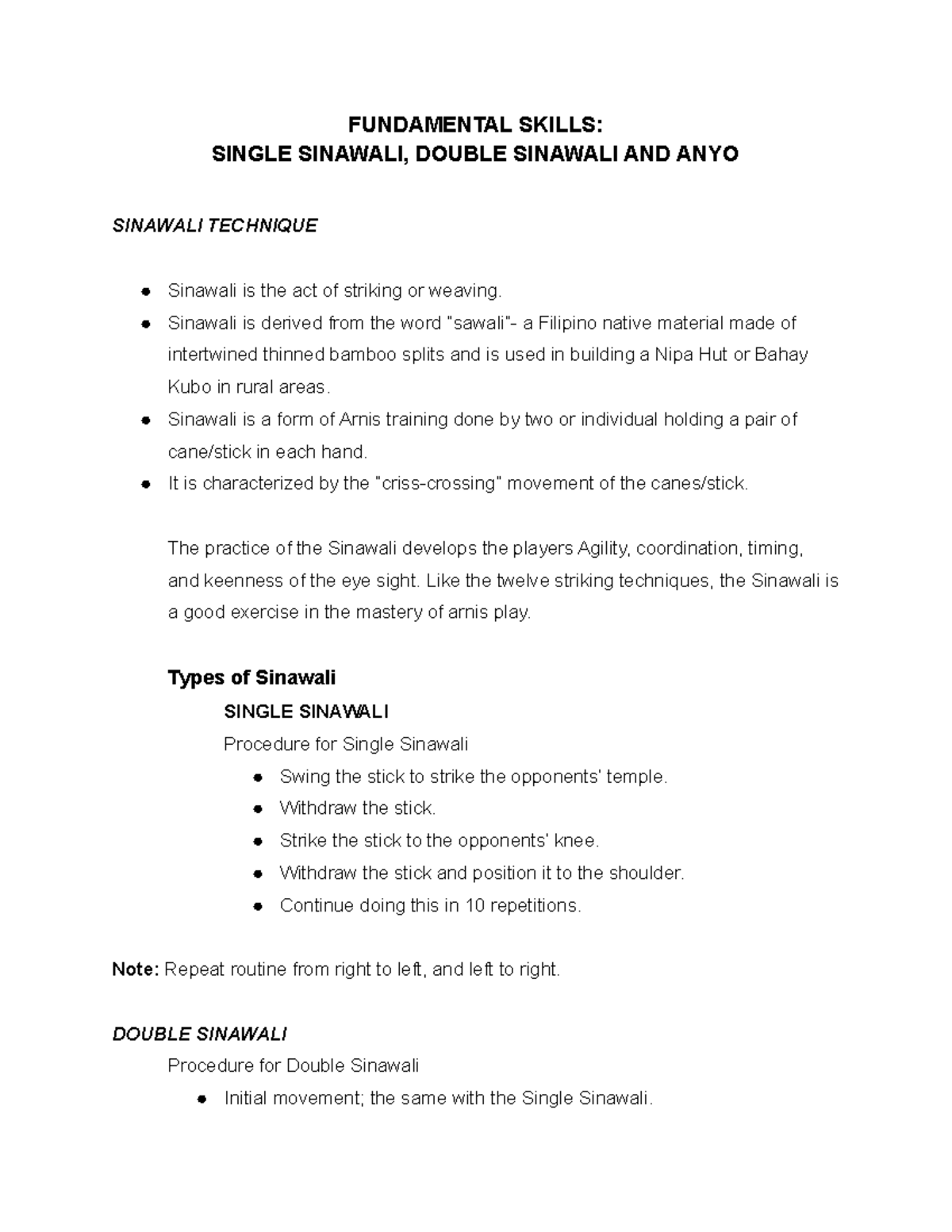 Arnis Techniques: Sinawali Forms & Strategies - Studocu