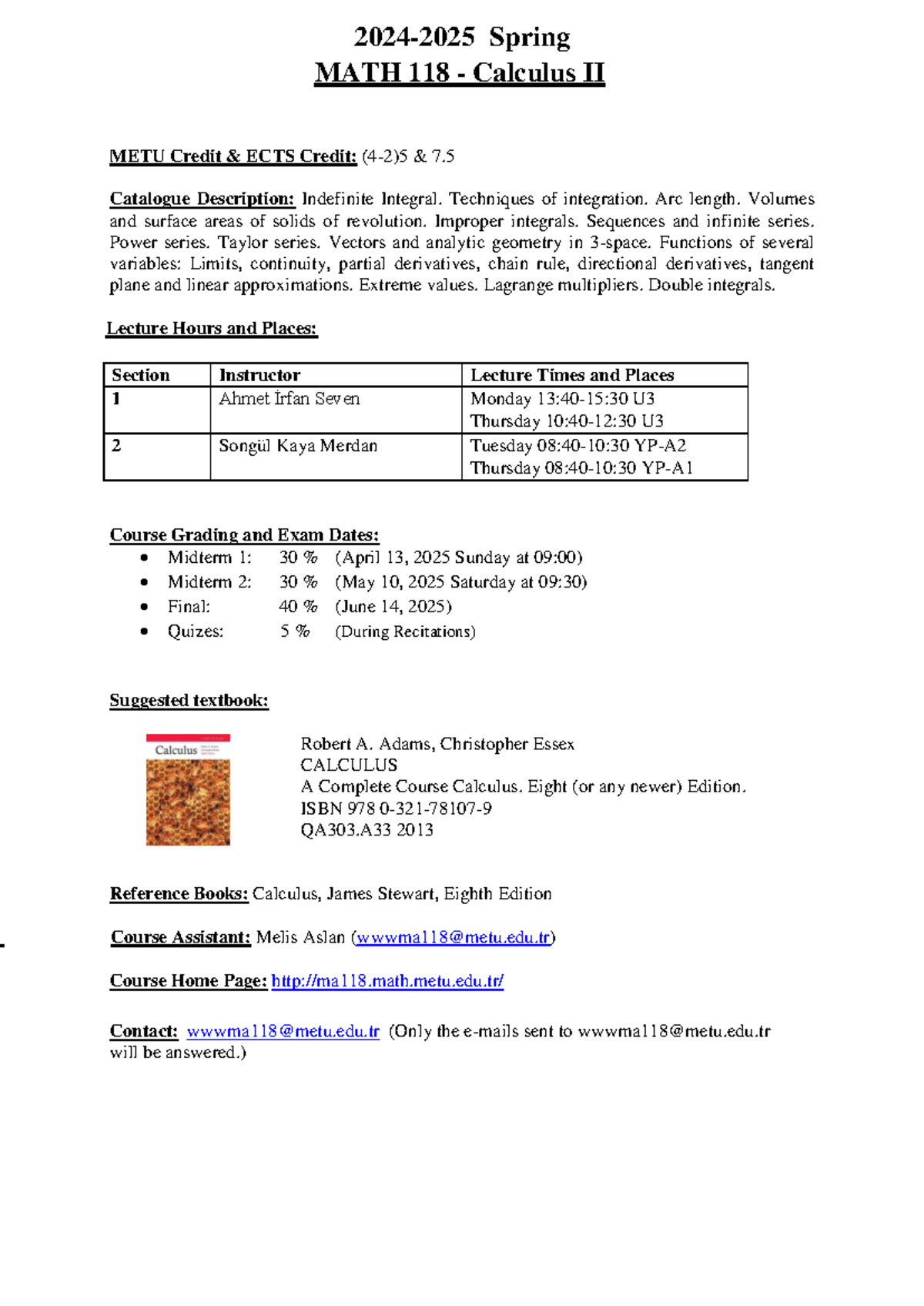 MATH 118 - Calculus II Syllabus & Exam Schedule 2024-2 - Studocu