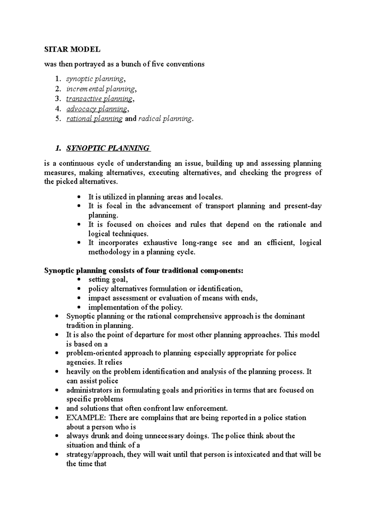 SITAR Model Overview: Key Planning Approaches Explained - Studocu
