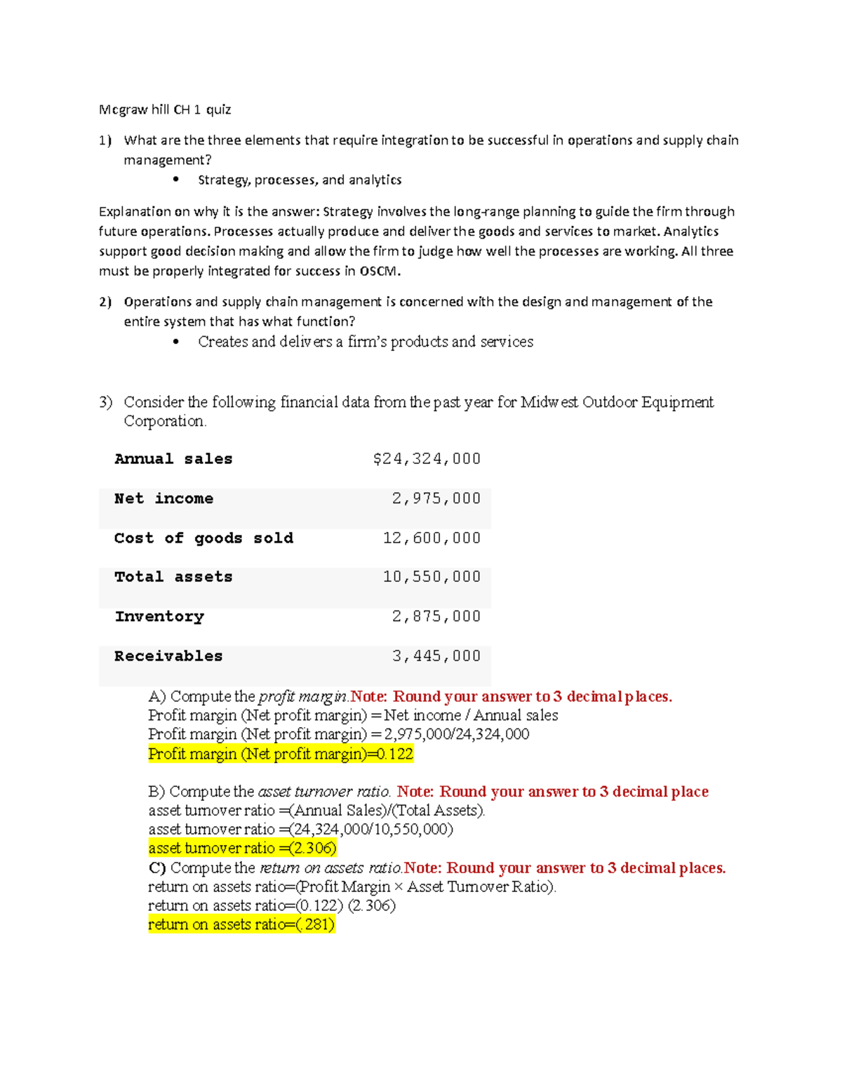 Mcgraw hill CH 1 quiz - Mcgraw hill CH 1 quiz 1) What are the three ...