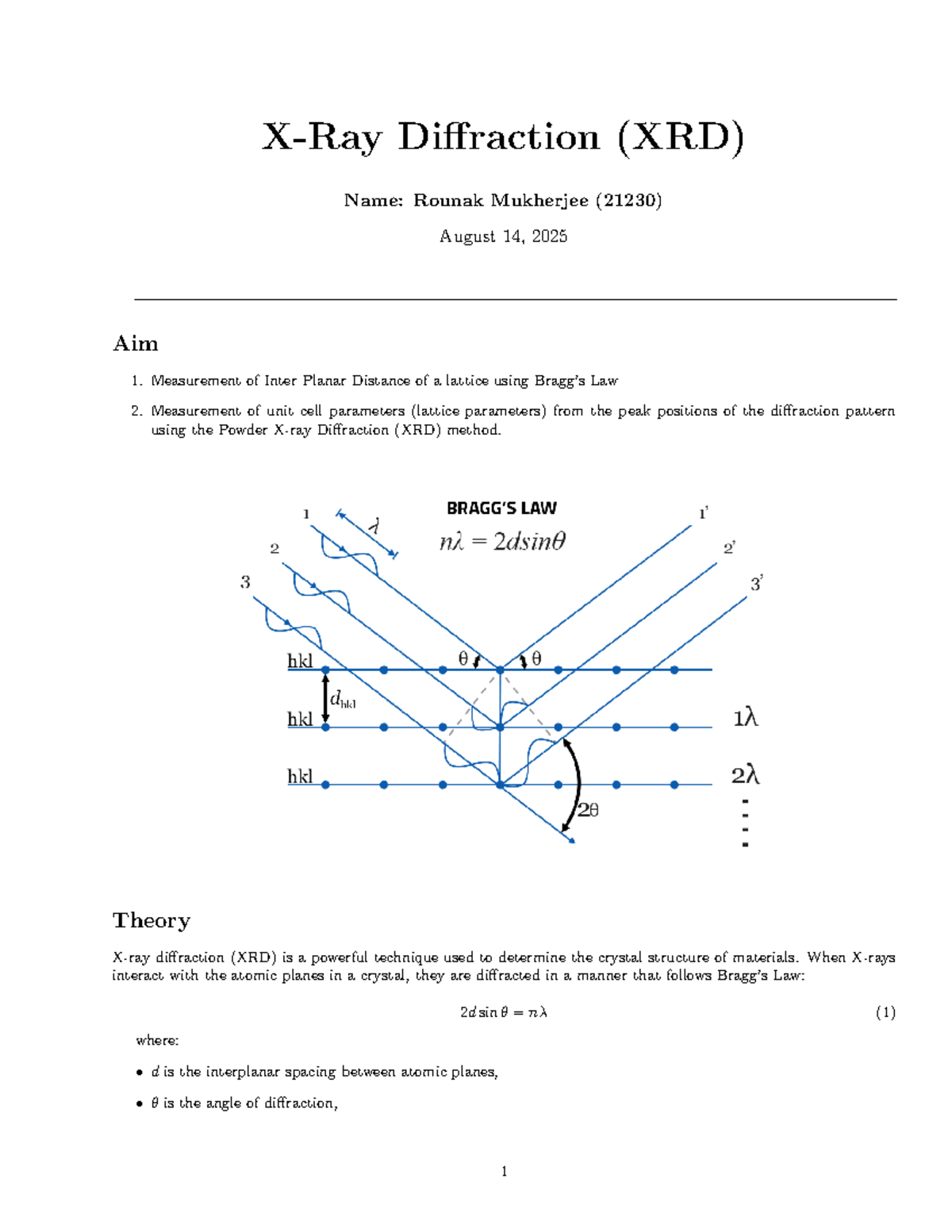 XRD Analysis: Interplanar Distance & Lattice Parameters (21230) - Studocu