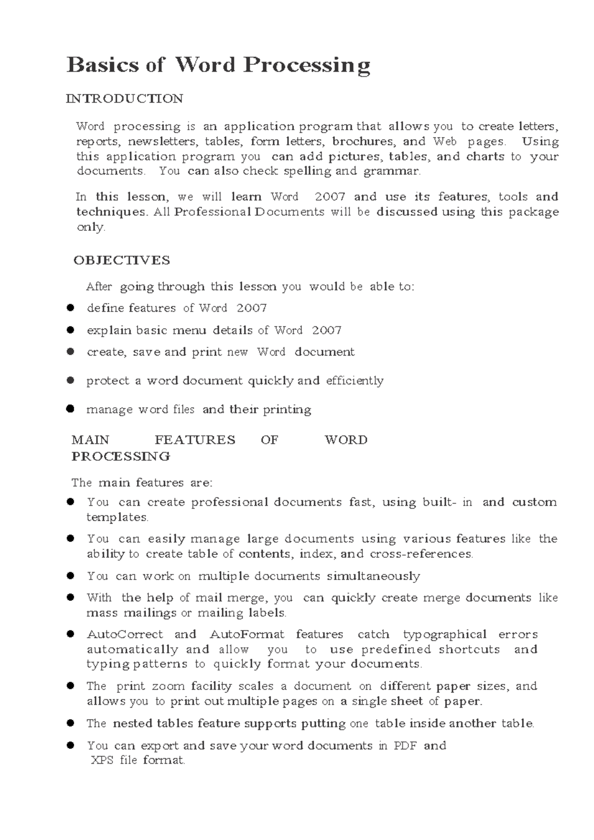 Word 2007 Basics: Introduction to Word Processing Techniques - Studocu