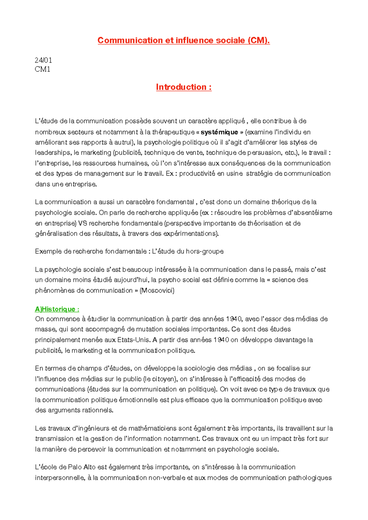 Étude de la Communication et de l'Influence Sociale - CM - Studocu