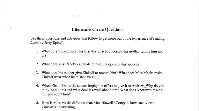 Loser Lit. Circle Questions (ENG 101) - Bloom's Taxonomy Guide - Studocu