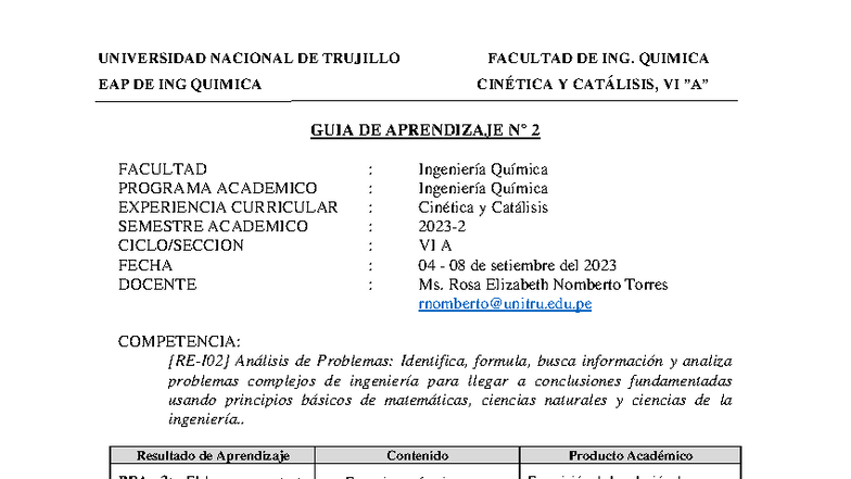 Guía de Aprendizaje VI: Cinética y Catálisis - Semana 2 - Studocu