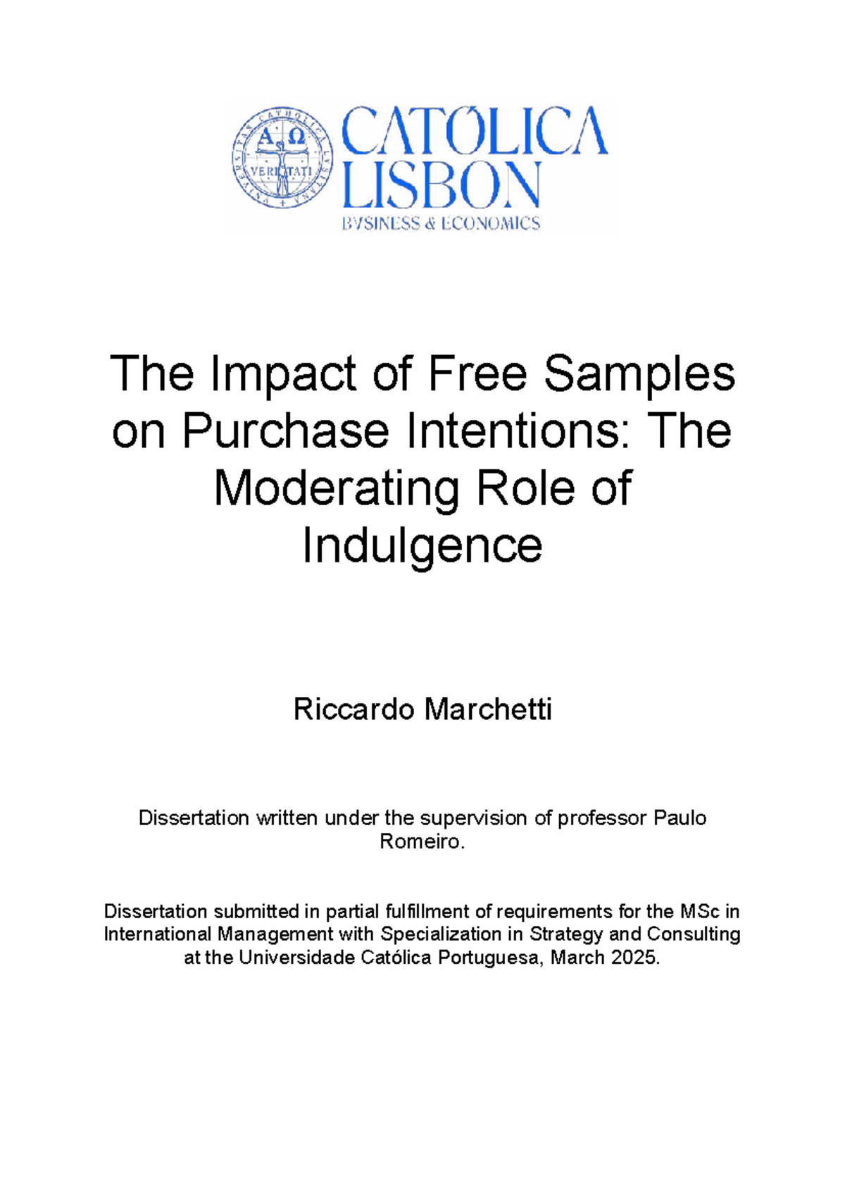 MSc Dissertation: The Impact of Free Samples on Purchase Intentions ...