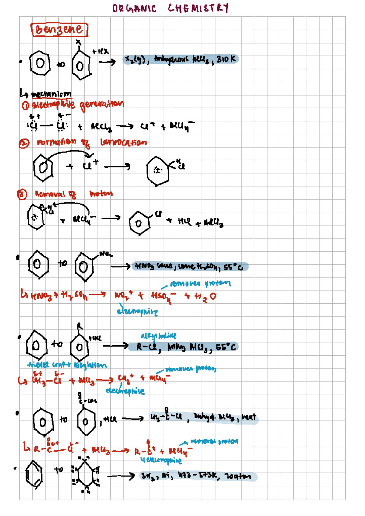 Organic CHEM - A Level Notes on Benzene Reactions and Mechanisms - Studocu