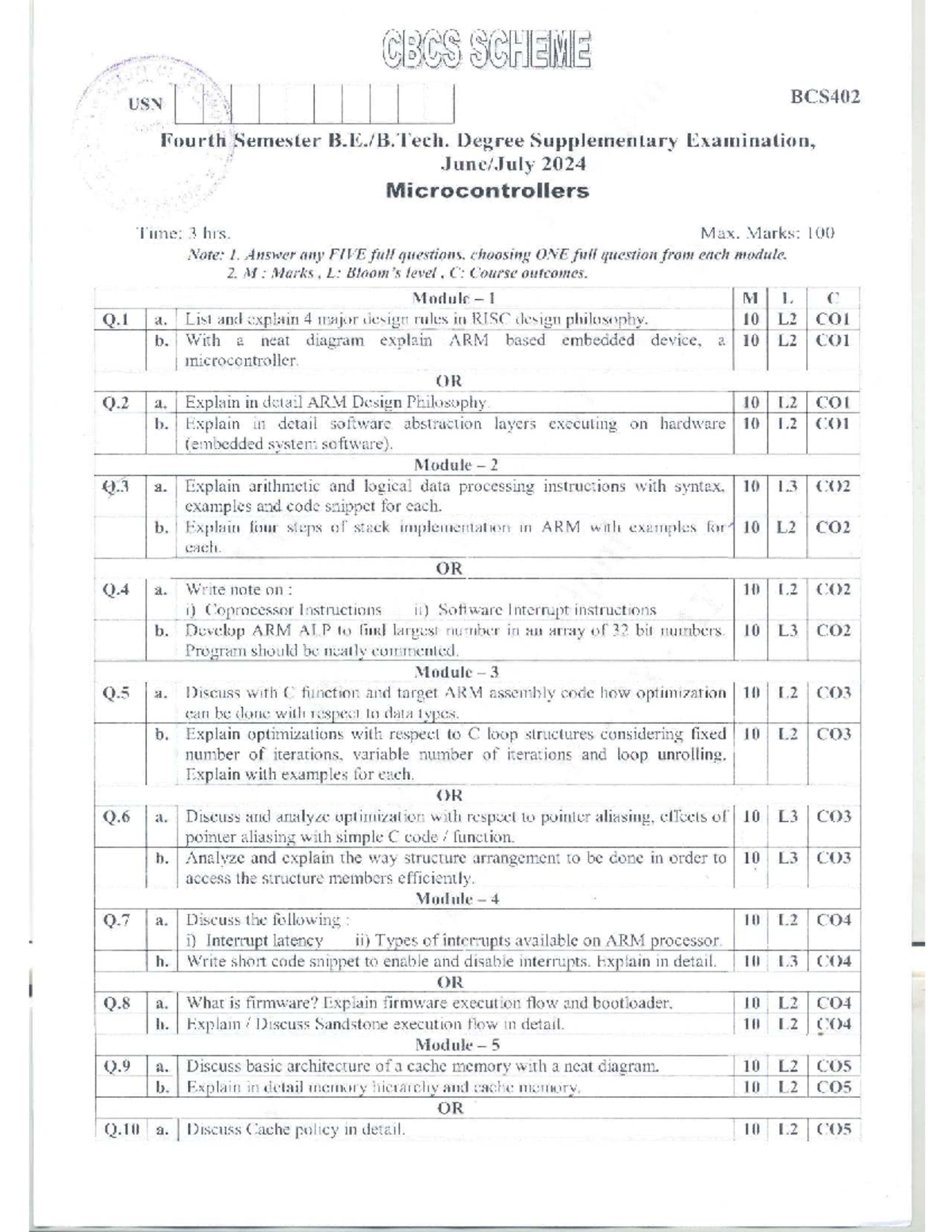 BCS402 Supplementary Exam 2024: Microcontrollers Q&A Guide - Studocu