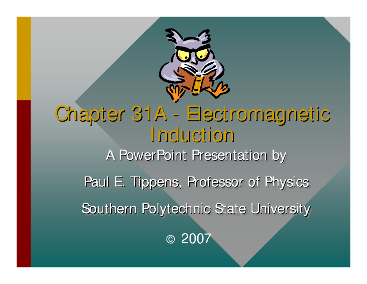 Chapter 31A: Electromagnetic Induction Lecture Notes (PHYS 2007) - Studocu