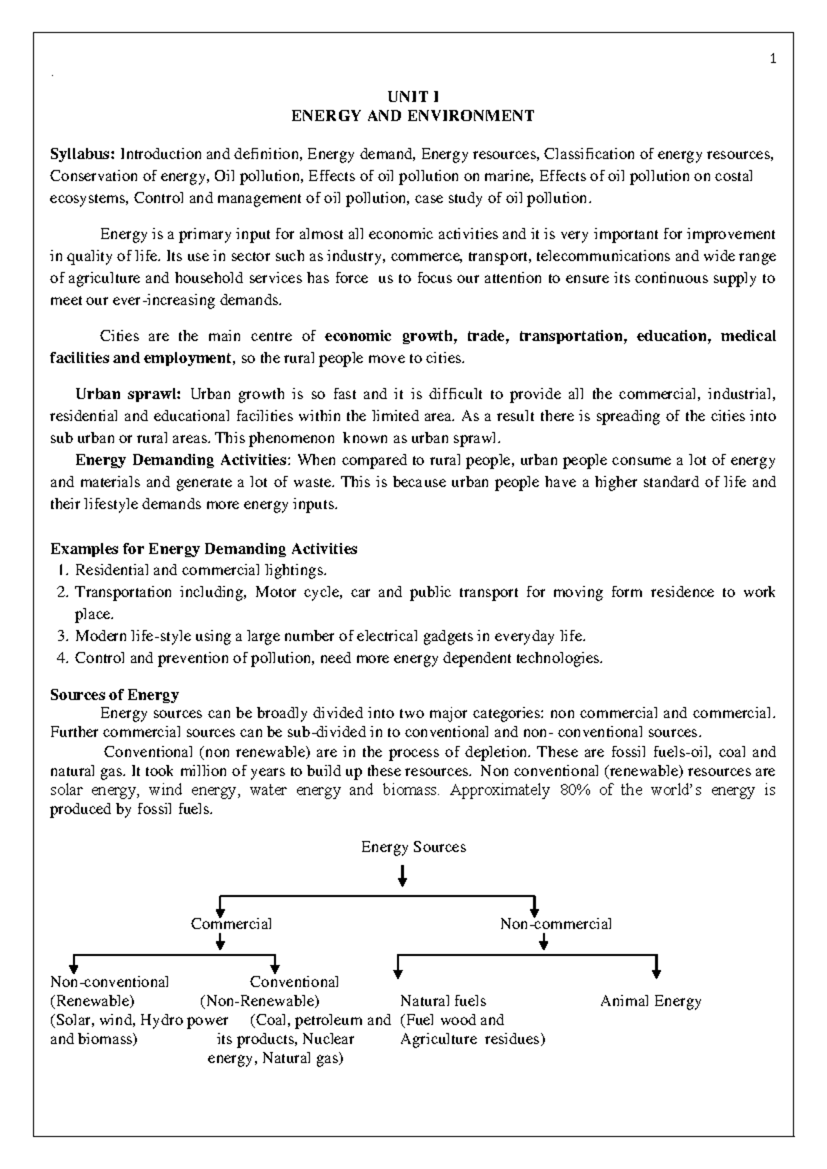 EM 101: Unit 1 - Energy and Environment Notes - Studocu