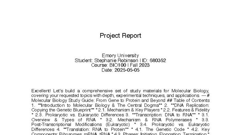 BIO100 Fall 2023: Comprehensive Molecular Biology Study Guide - Studocu