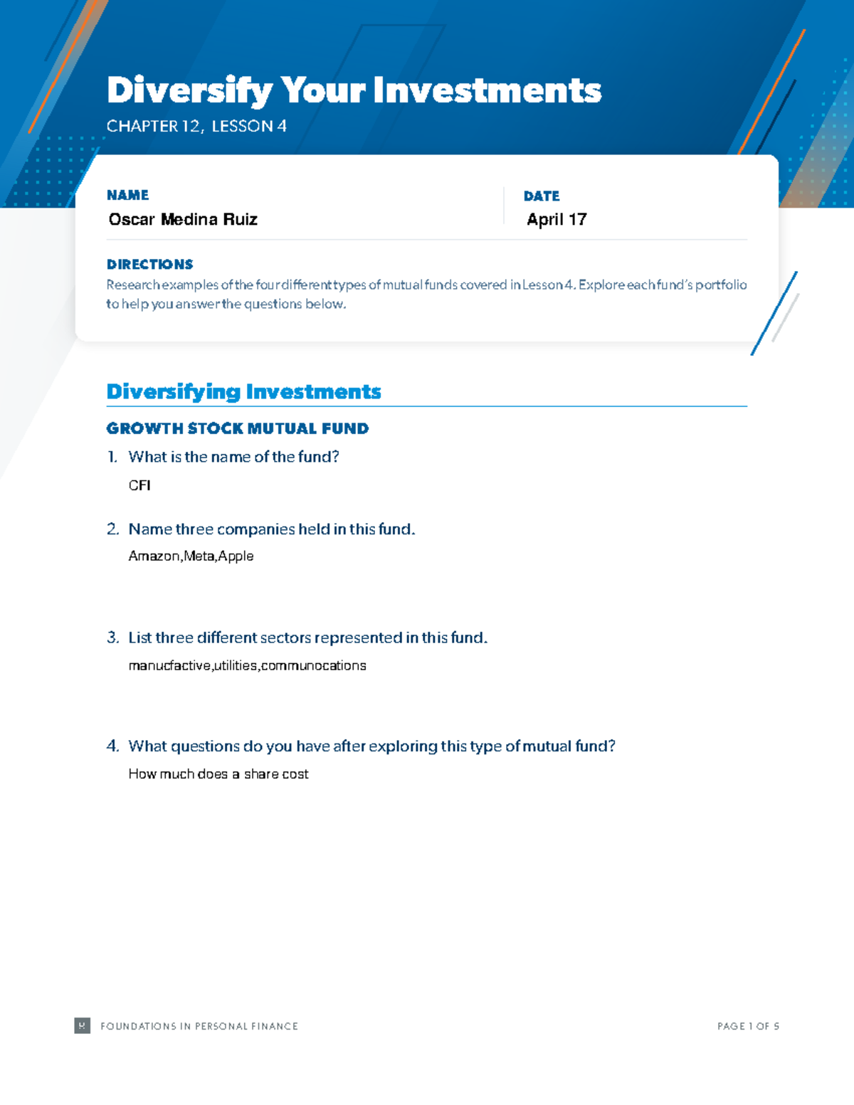 Diversify Your Investments: CH 12, Lesson 4 - Mutual Funds & Retirement ...