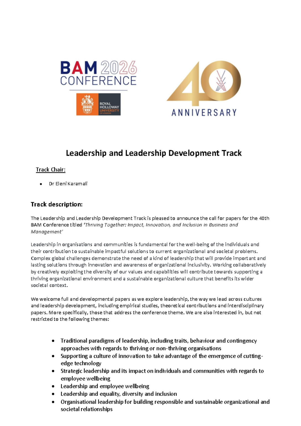 BAM2026 Leadership Development Track: Call for Papers Summary - Studocu