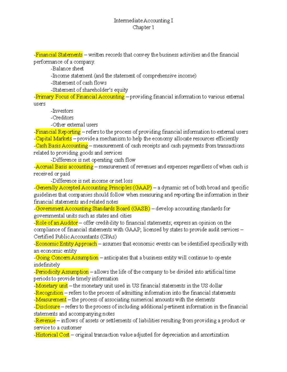 Intermediate Accounting I chapter 1 - Intermediate Accounting I Chapter ...
