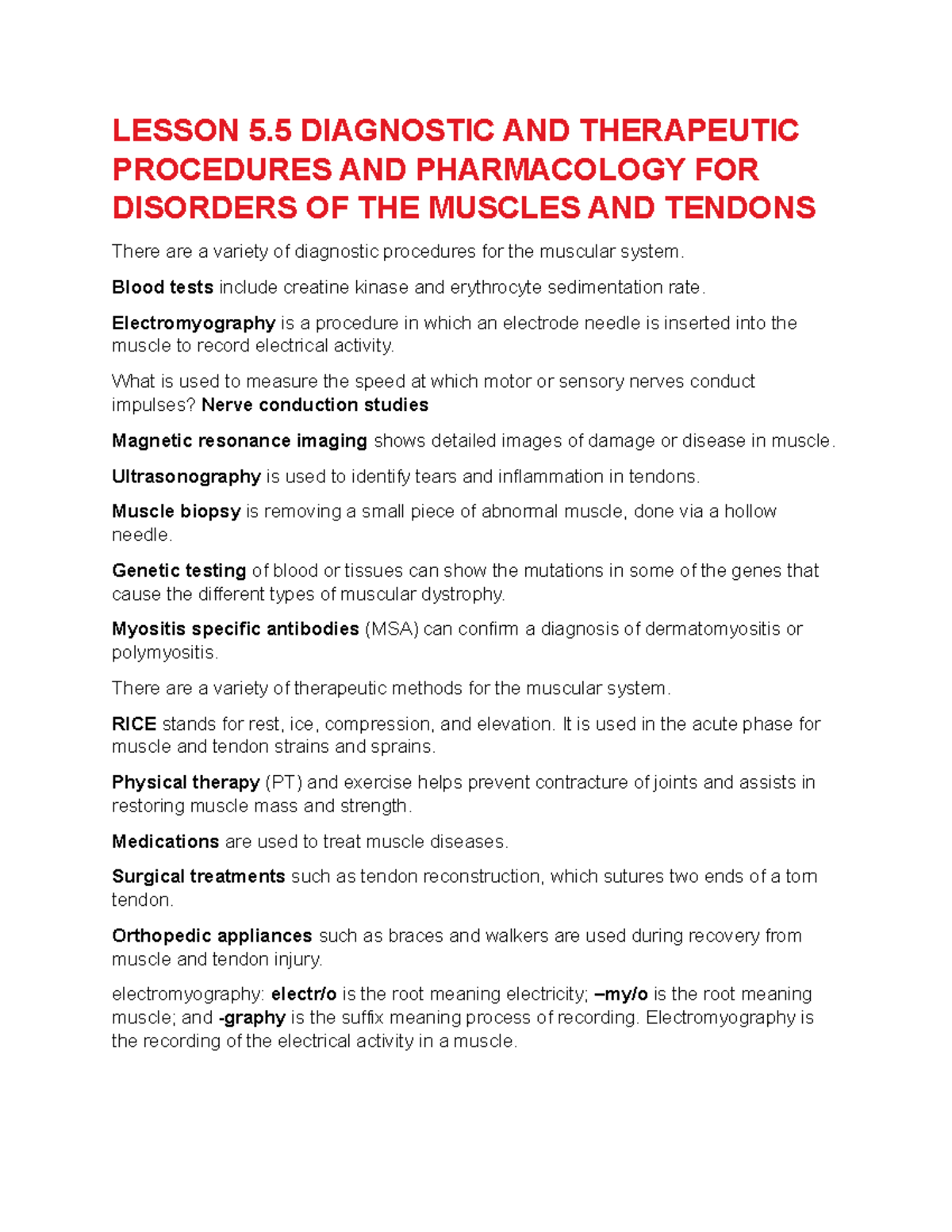 Lesson 5.5 Diagnostic AND Therapeutic Procedures AND Pharmacology FOR ...