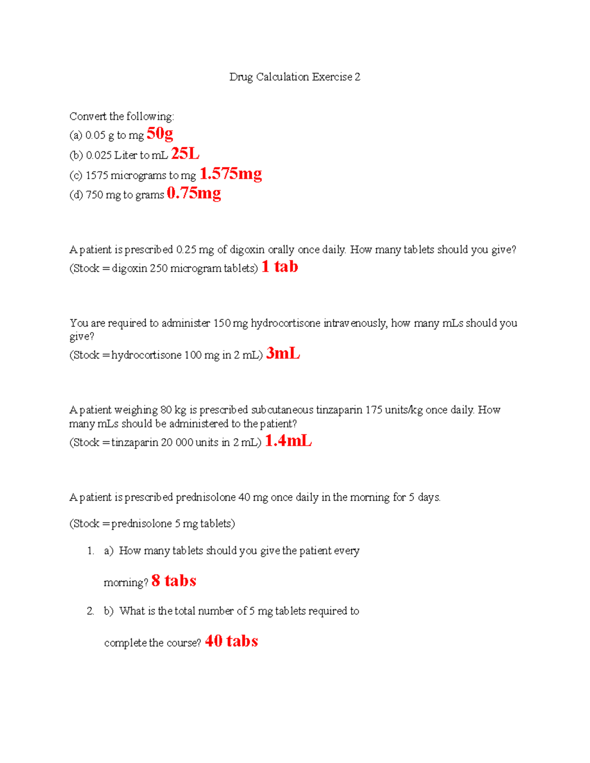 Drug Calculation Exercise 2 - How many tablets should you give? (Stock ...