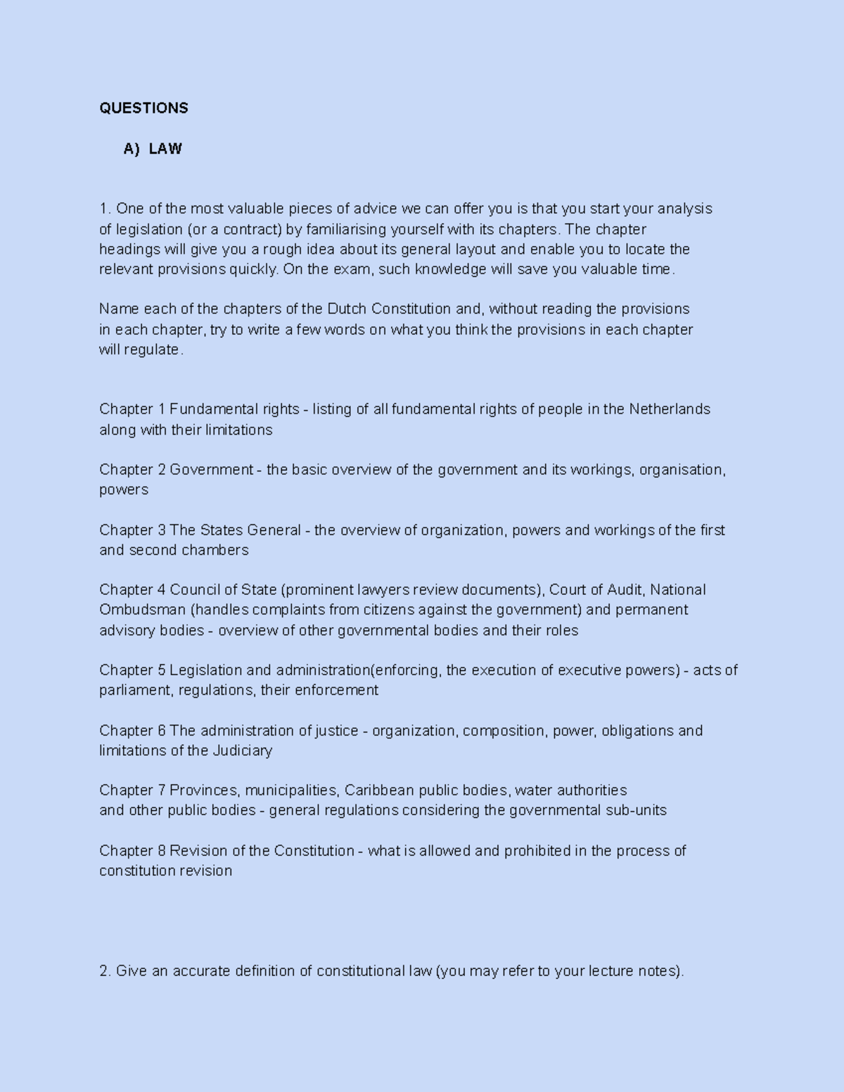 Questions LAW 1 - Week 2 Overview and Analysis - Studeersnel