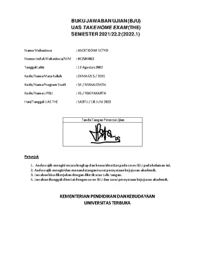 BJT Tugas 2 EKMA4215 Manajemen Operasi - BUKU JAWABAN TUGAS MATA KULIAH TUGAS 2 Nama Mahasiswa ...