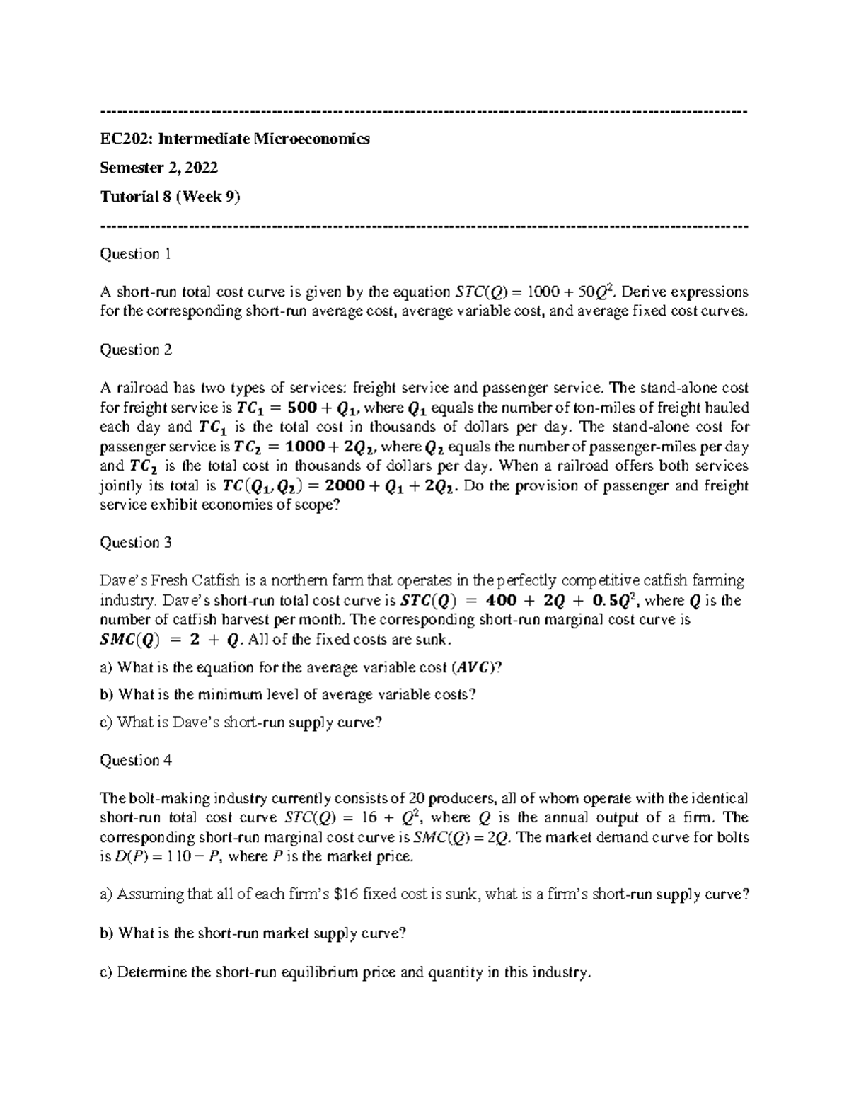 EC202: Intermediate Microeconomics - Tutorial 8 Solutions and Insights ...