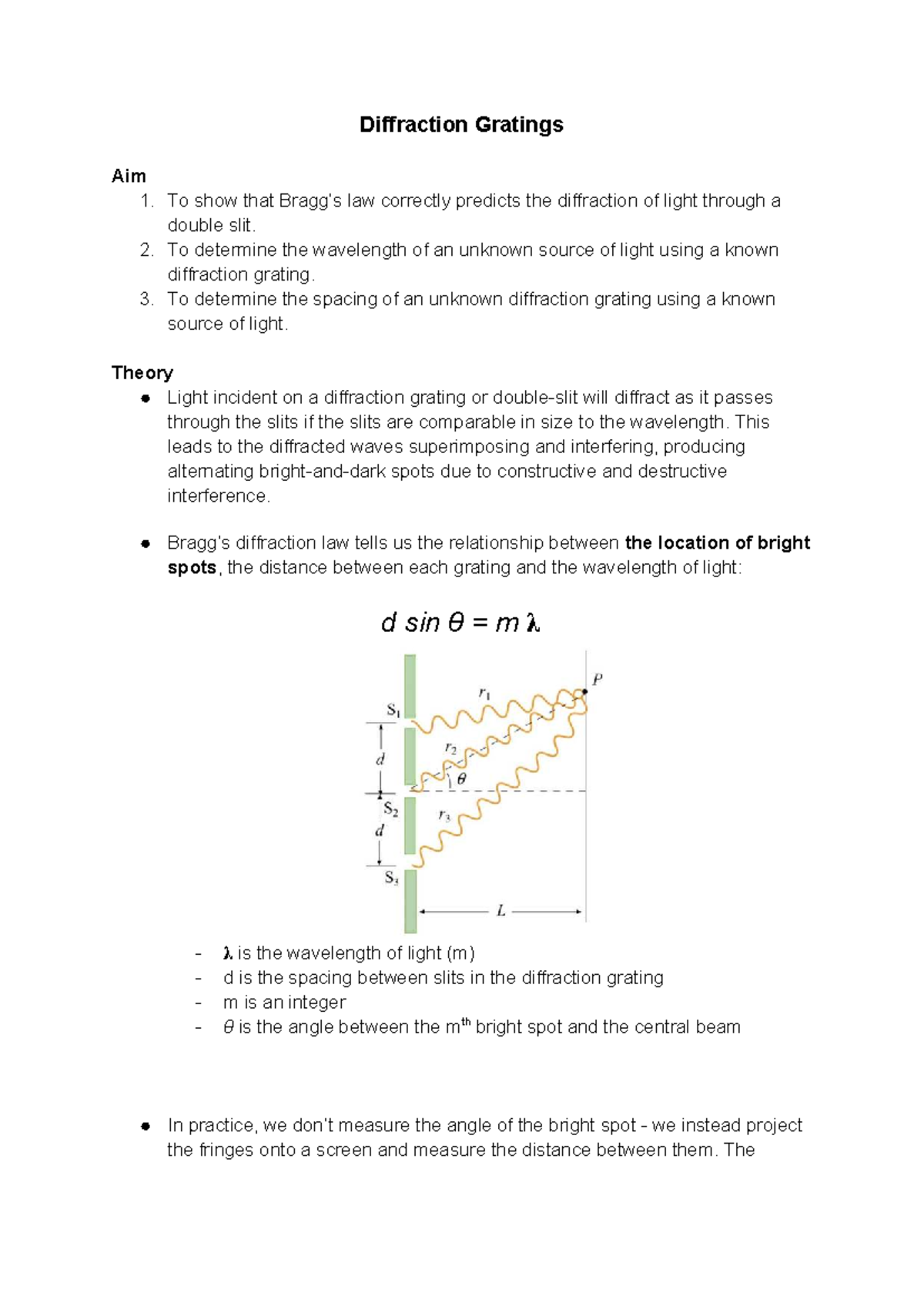 Diffraction Gratings - Experiment Notes and Analysis - Studocu