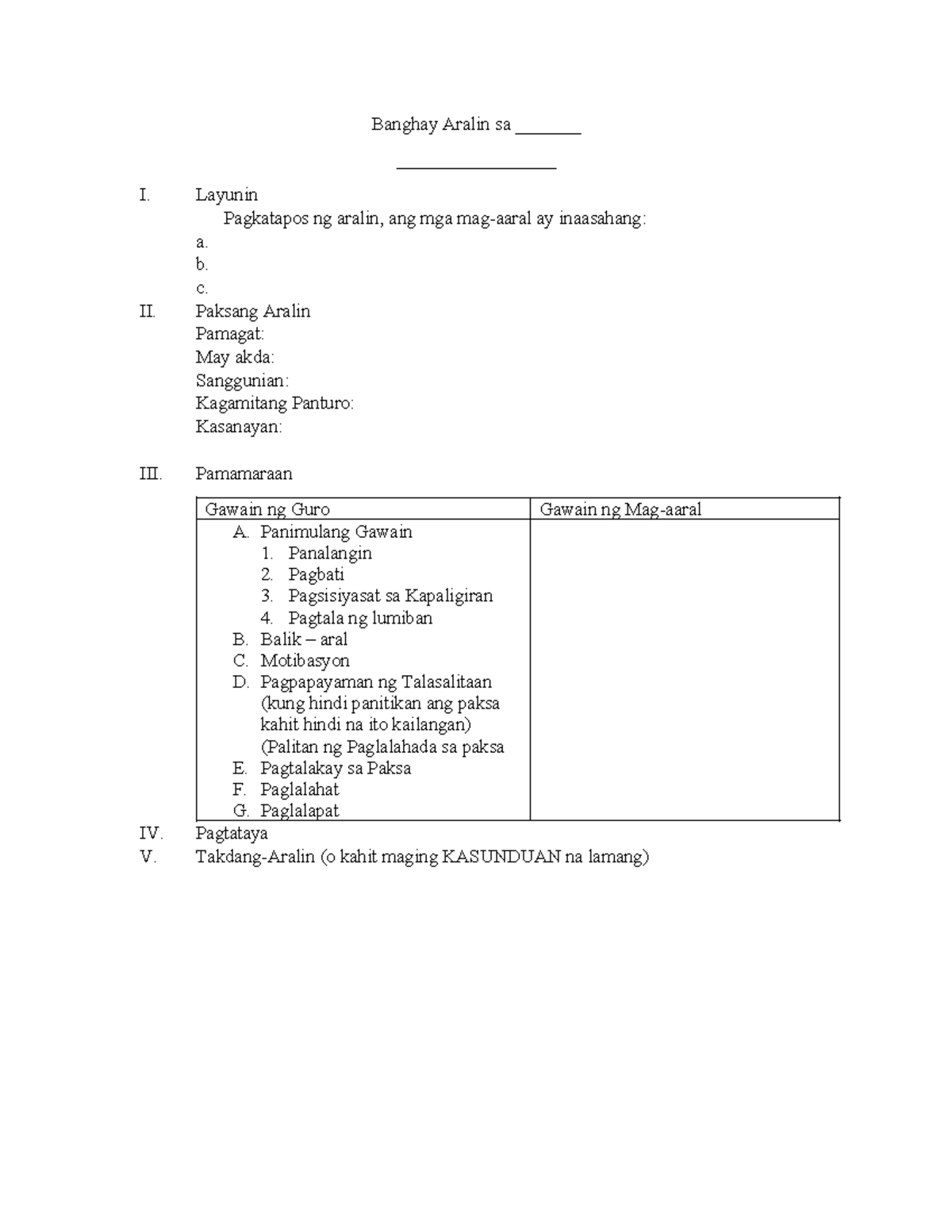 Banghay aralin format sample - Banghay Aralin sa ...