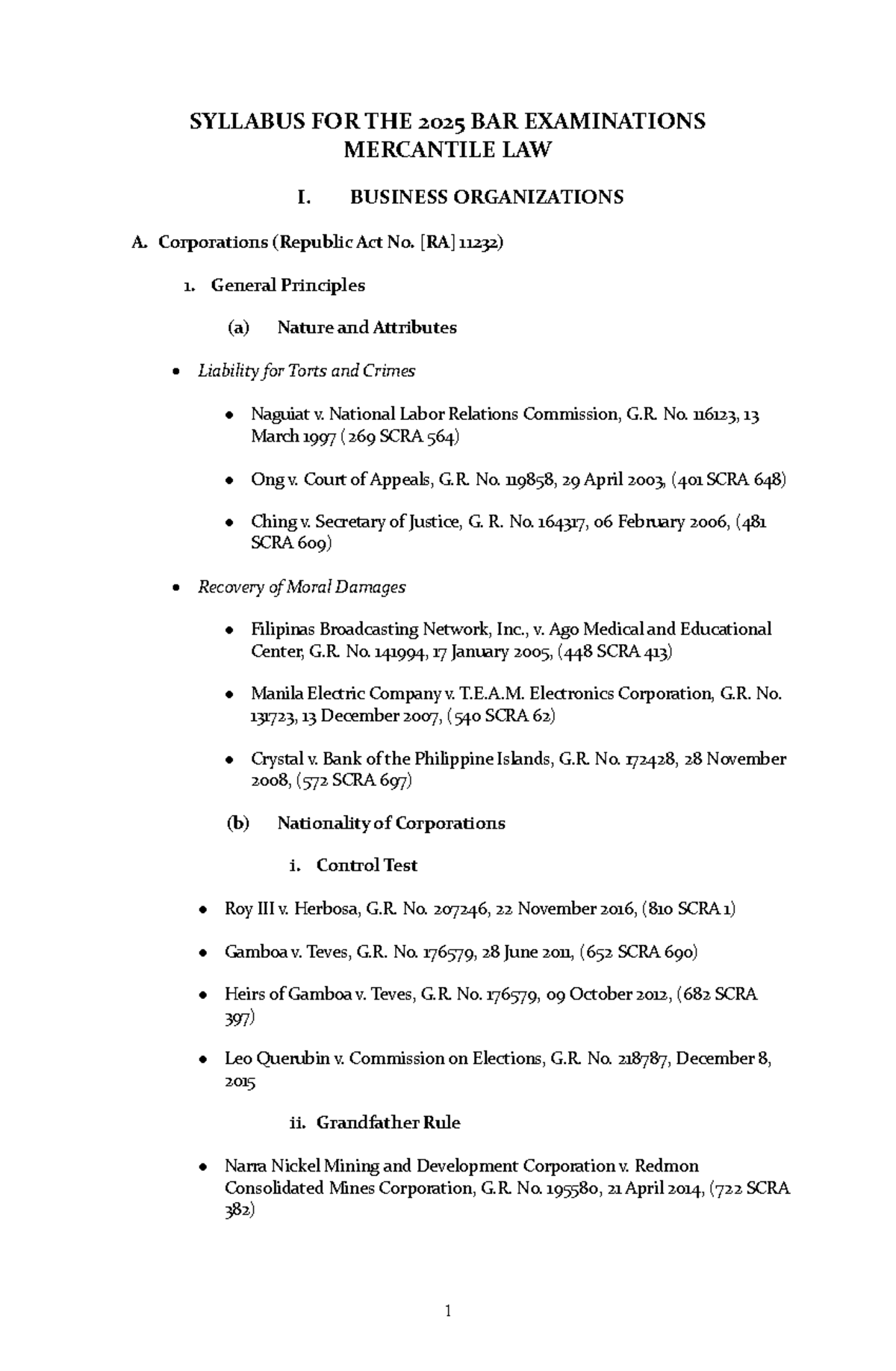 Revised SC Syllabus for 2025 Bar Exams: Commercial Law Insights - Studocu