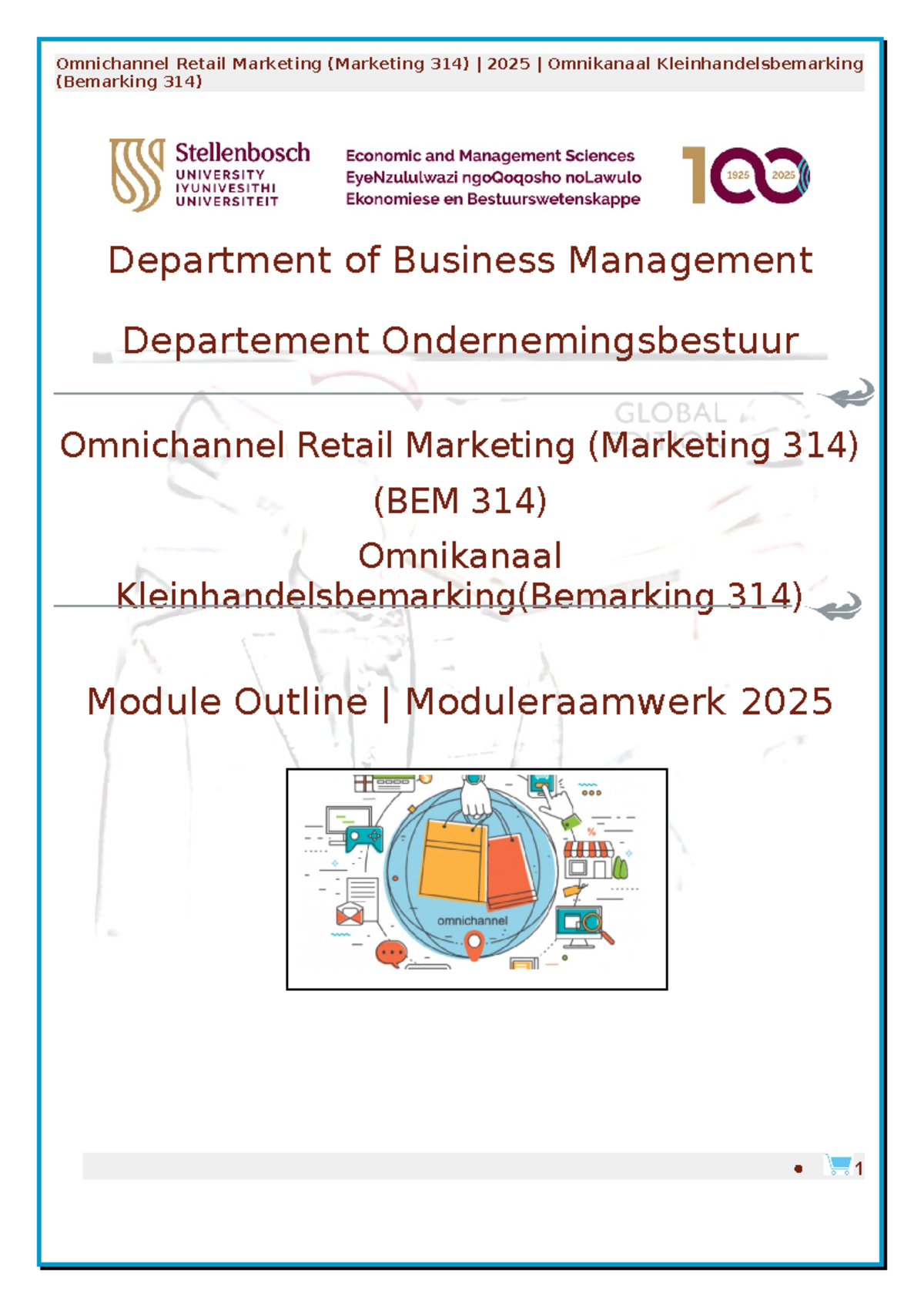 2025 module framework module raamwerk - (Bemarking 314) Department of ...