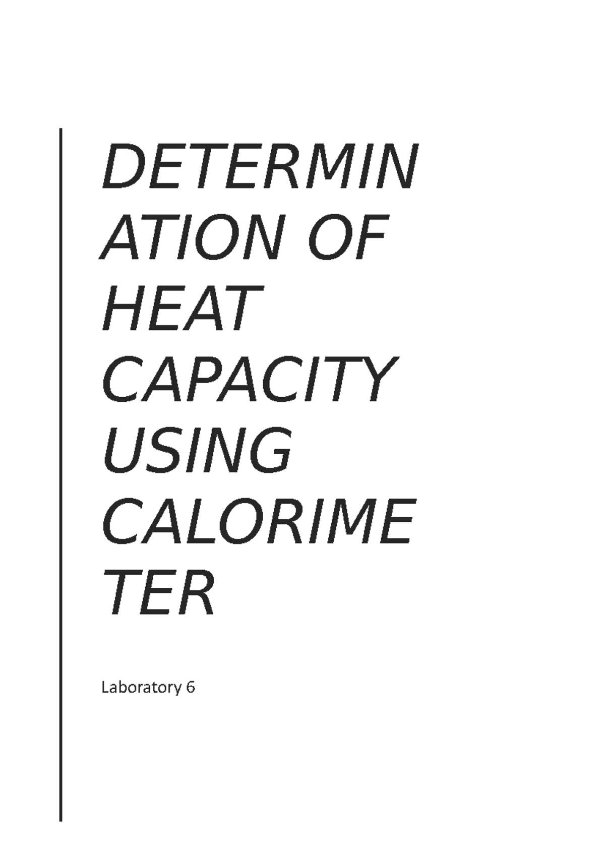 Lab Coursework on Determination of Heat Capacity Using Calorimeter ...