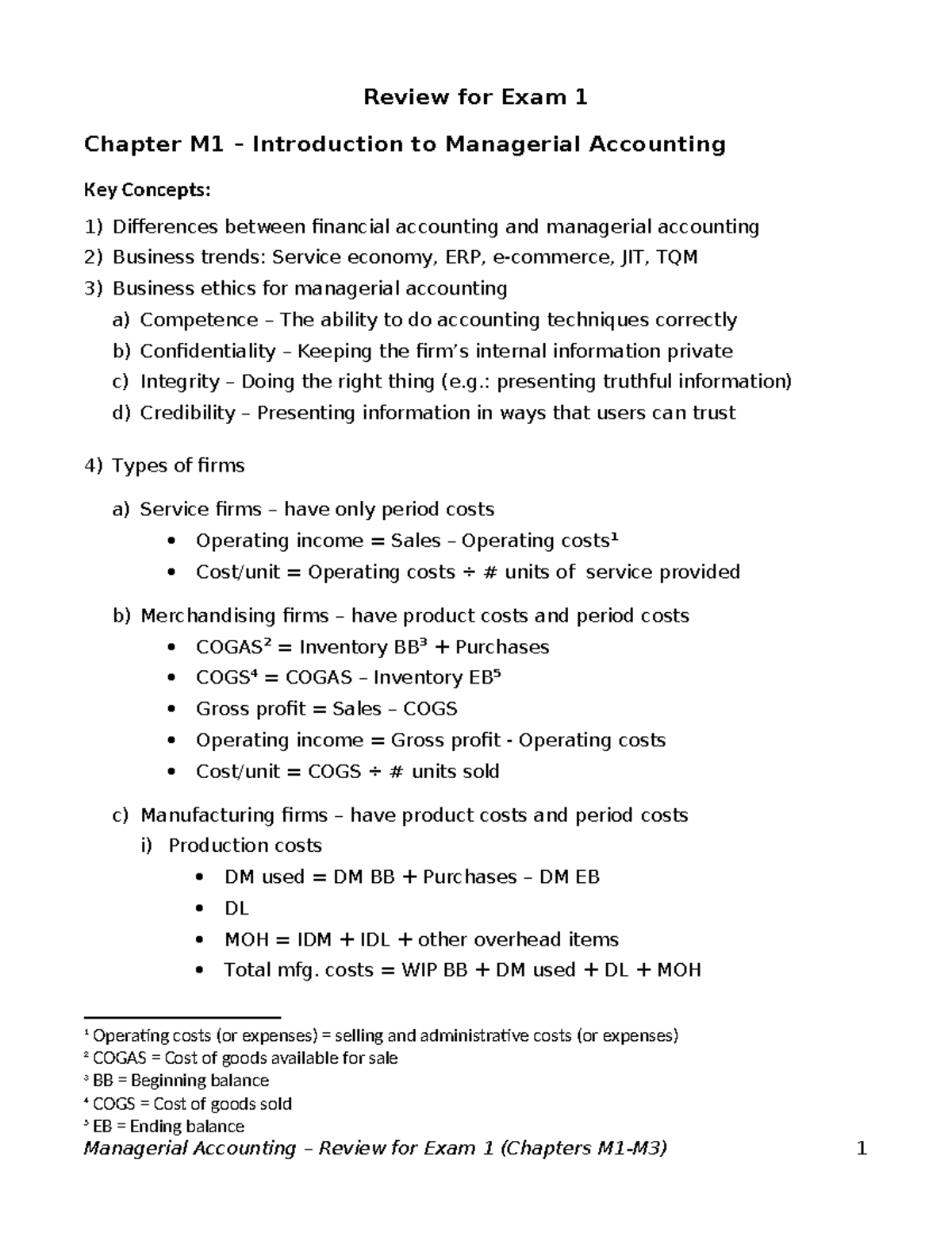 Managerial Accounting Exam Prep: Practice Problems for Chapters M1-M3 ...