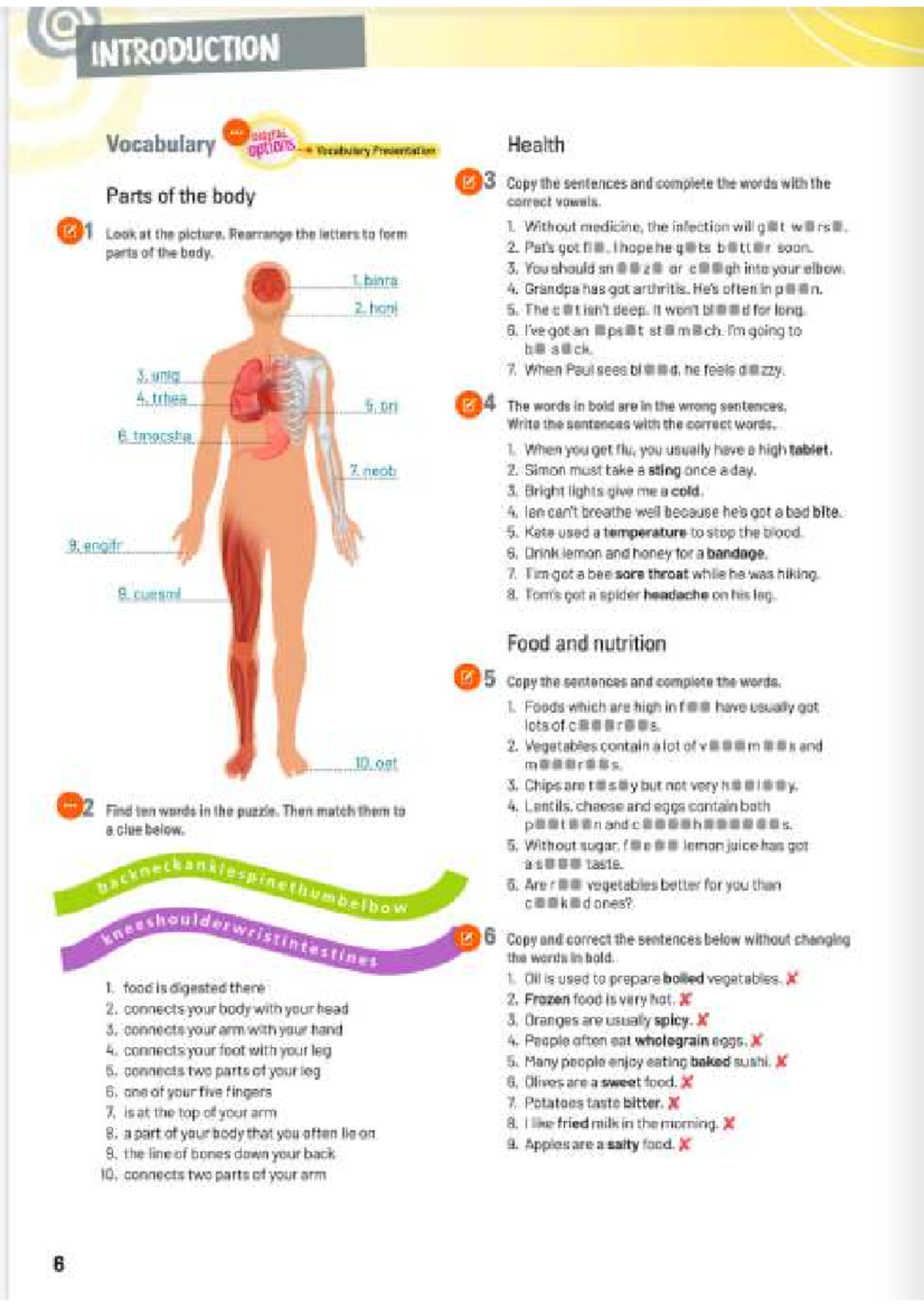 C Vocabulary and Body Parts Practice for Health M 3 - Studocu