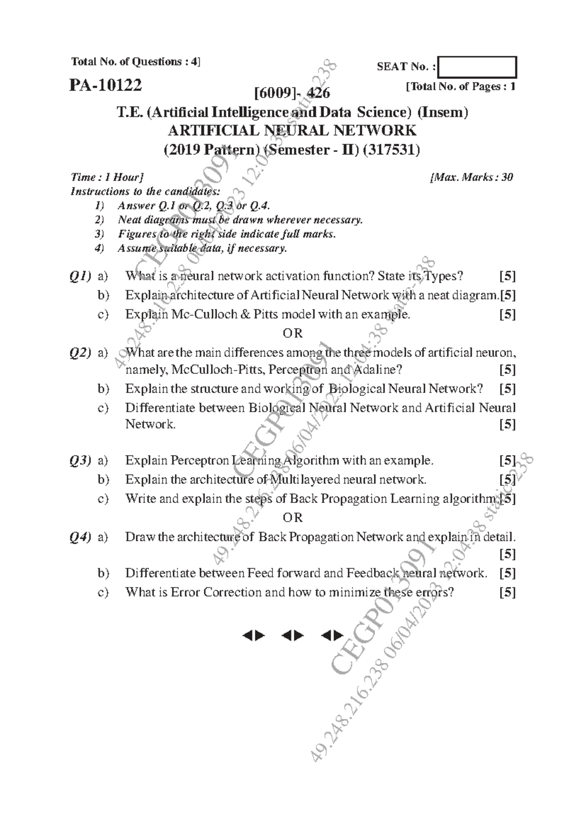 Artificial Neural Networks - Insem Exam (T.E. AI & DS) (317531) - Studocu