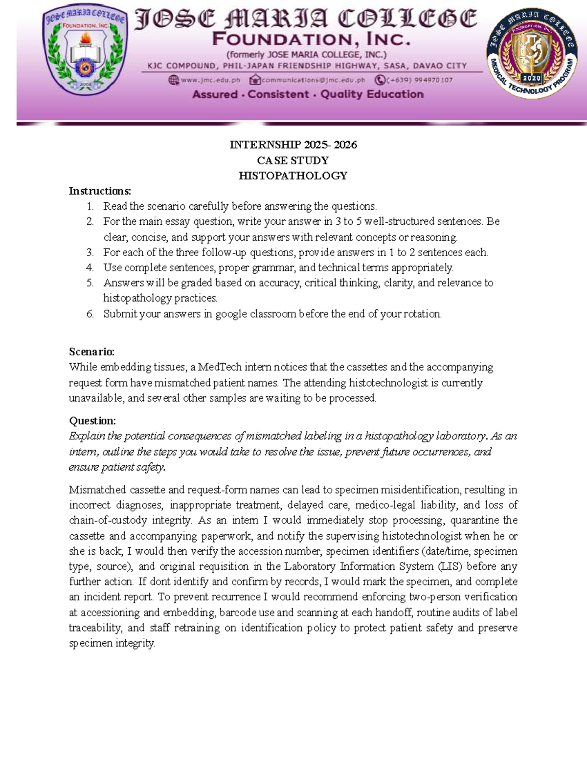 INTERNSHIP 2026 CASE STUDY: HISTOPATHOLOGY MISMATCH ISSUES - Studocu