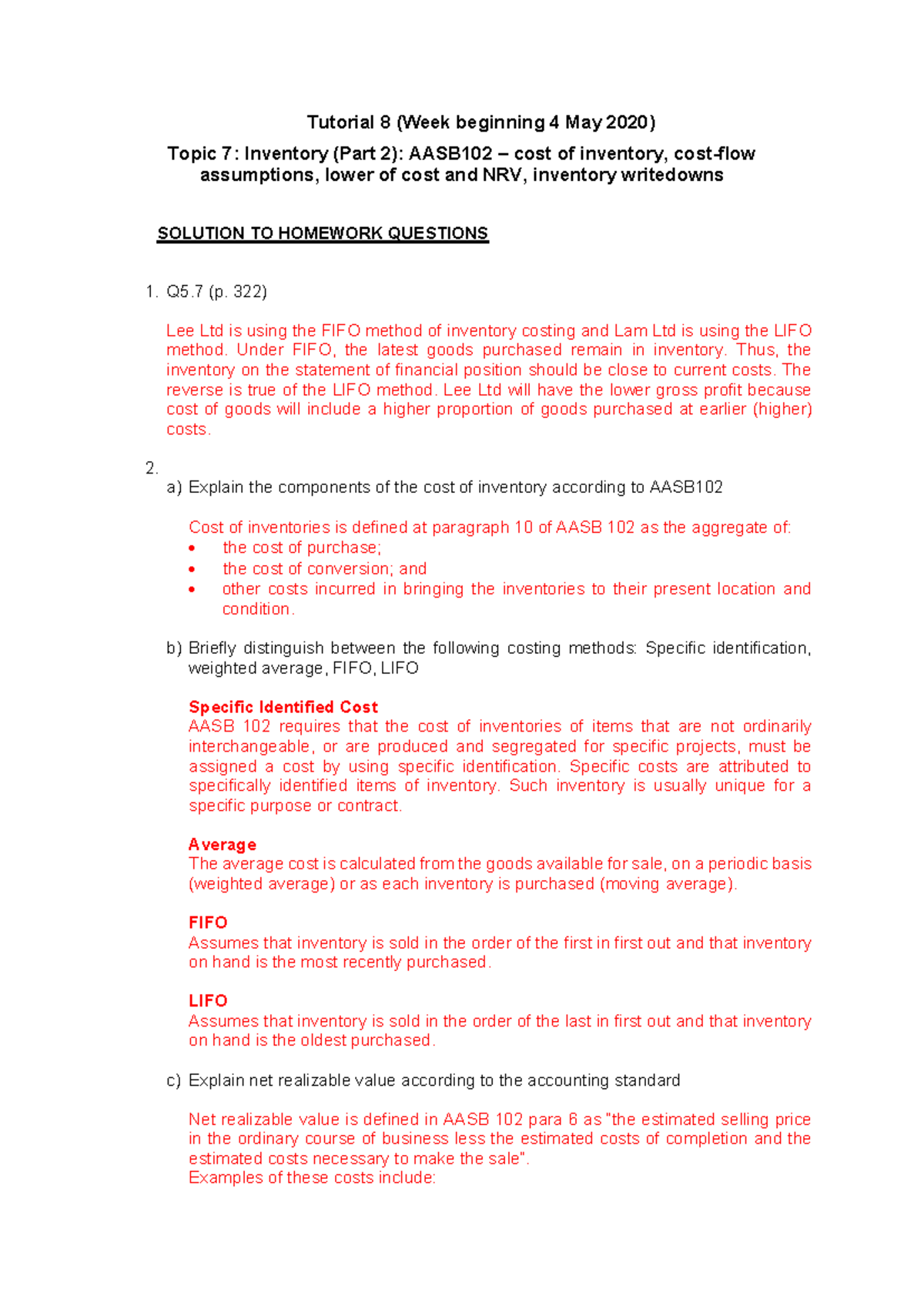 Week 8 tutorial solutions - B2001 - Monash - Studocu