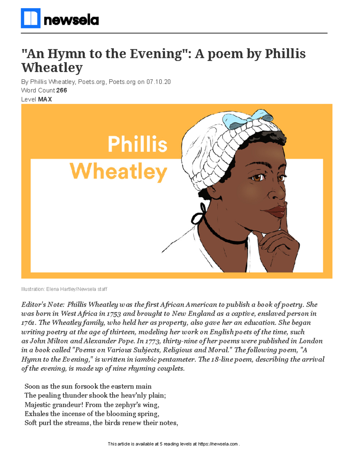 A Hymn to the Evening: An Analysis of Wheatley's Poem (010545) - Studocu