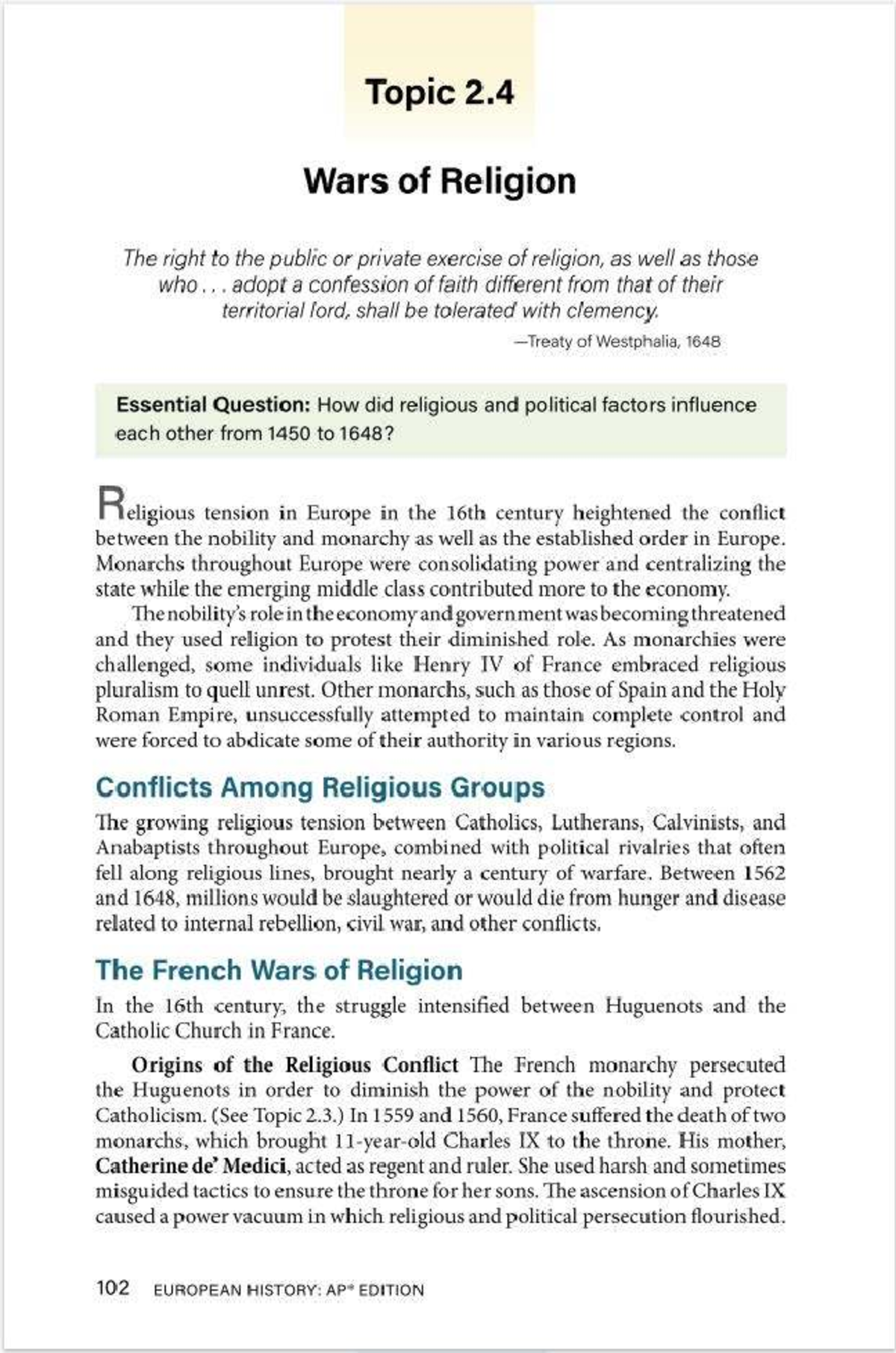 Topic 2.4: Wars of Religion (1450-1648) - Political & Religious ...