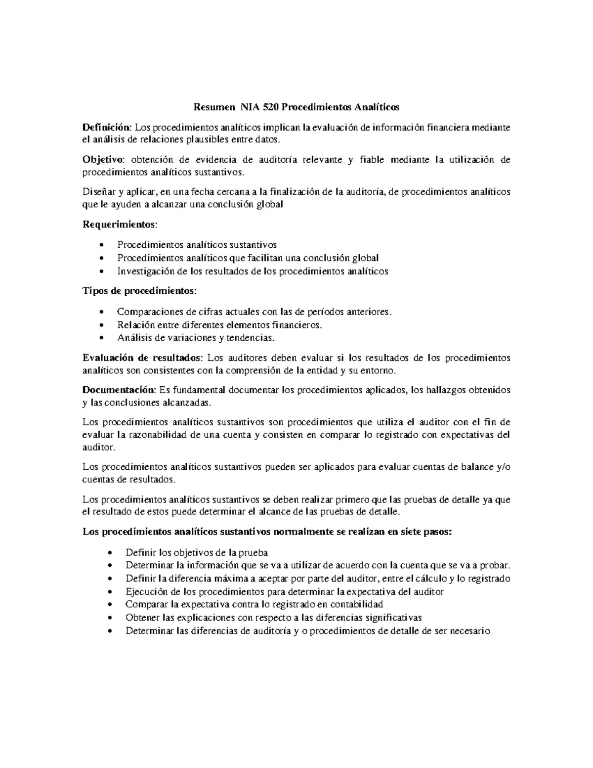 NIA 520: Análisis y Procedimientos Analíticos en Auditoría - Studocu