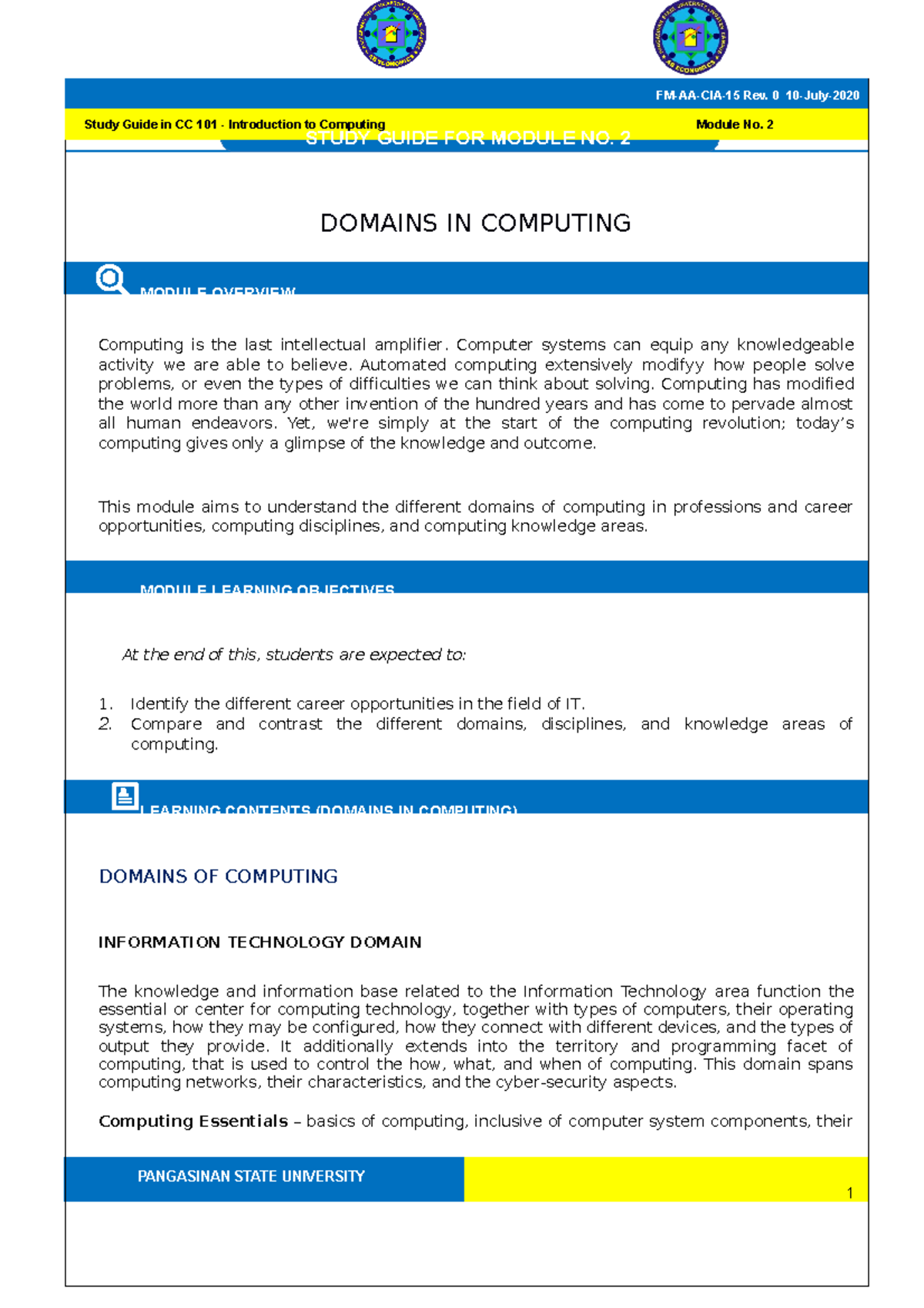 CC-101-SG2 - for IT students - PANGASINAN STATE UNIVERSITY Study Guide ...
