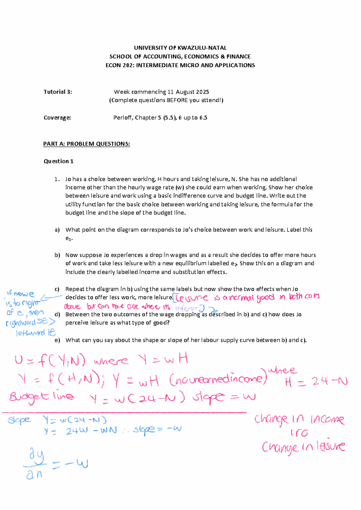 ECON 202: Intermediate Micro & Applications - Tutorial 3 Notes - Studocu