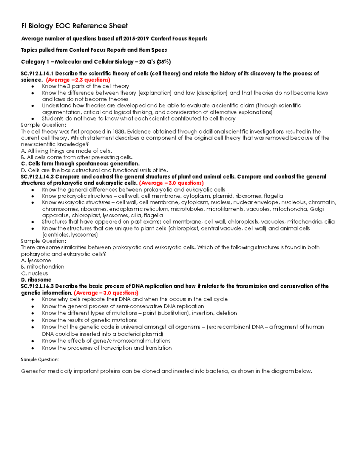 Biology SC.912 EOC Review: Key Concepts & Sample Questions Guide - Studocu