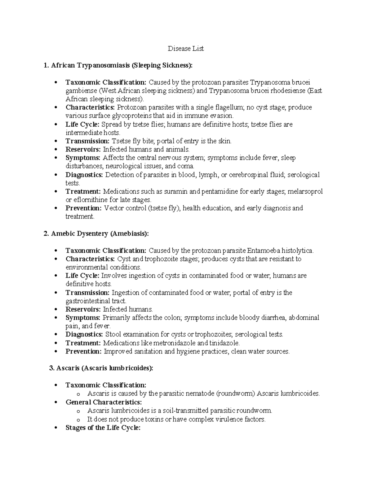 Disease List 1: Key Pathogens and Their Characteristics - Studocu