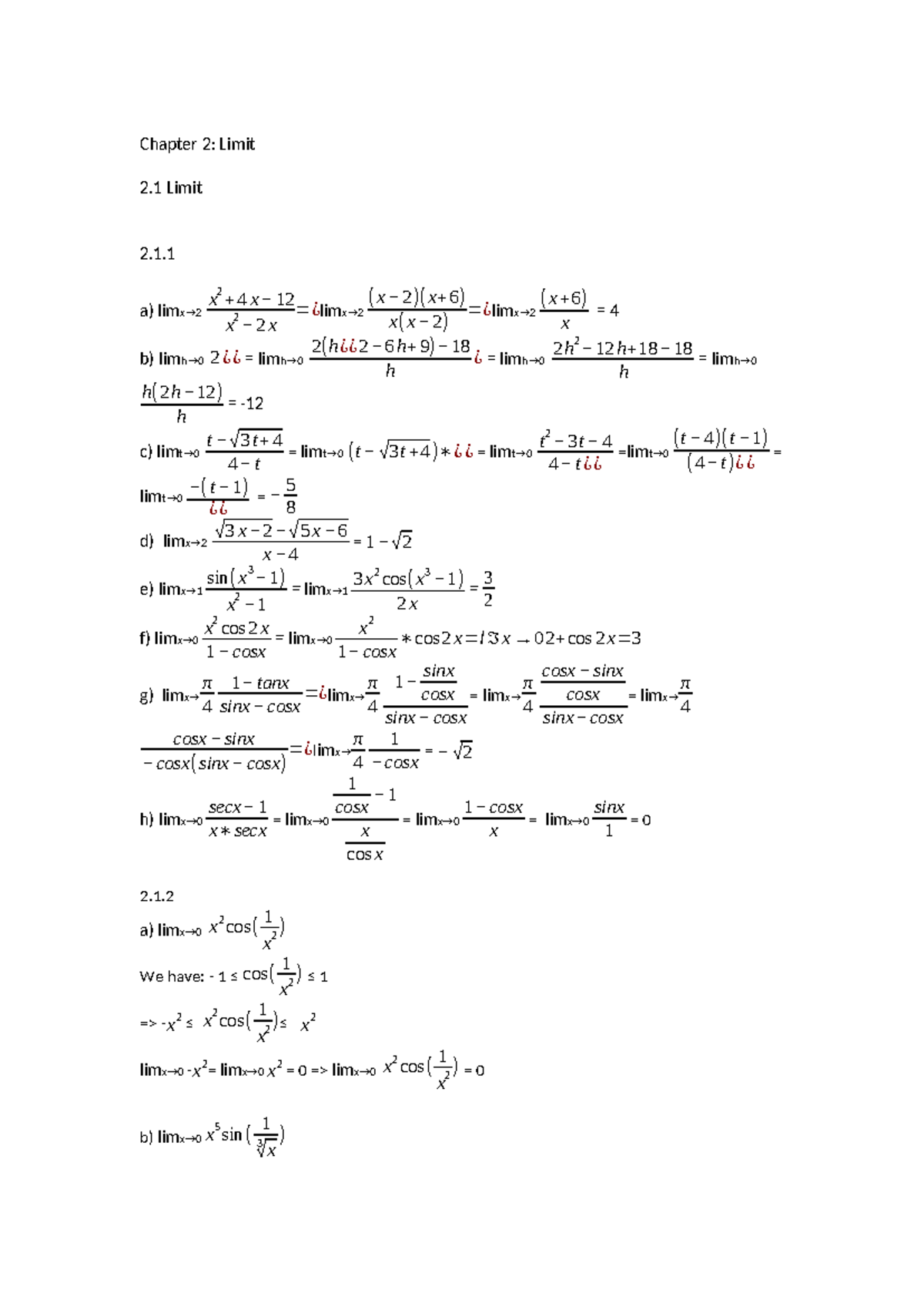 Chapter 2: Limits and Continuity Exercises - Studocu