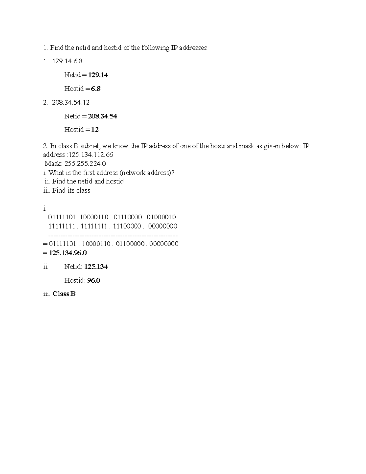 tutorial 7 introduction networking - Find the netid and hostid of the ...